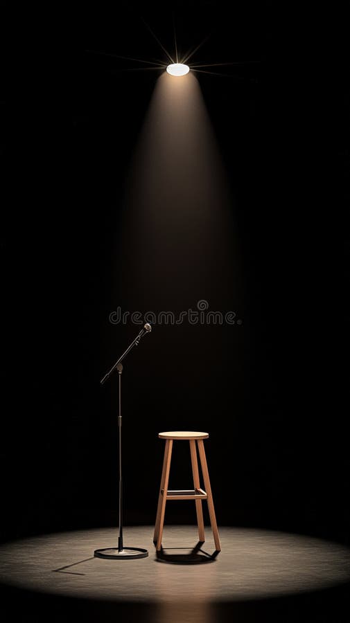 Spotlight Illuminating Microphone and Stool on Empty Stage Stock Photo ...