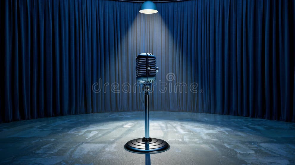Spotlight on Microphone in Empty Stage Setting for Performance and ...