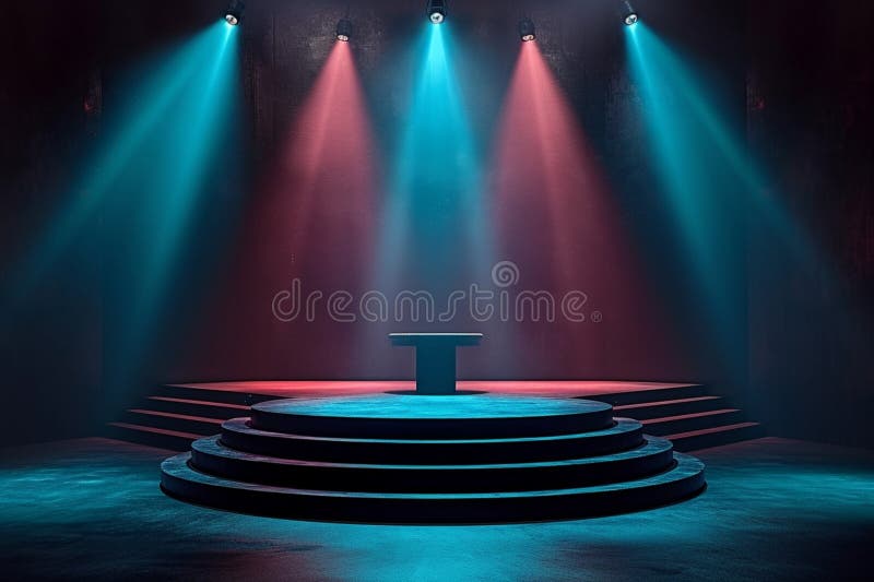 Spotlight Moment Empty Pedestal on Stage Podium, Lit by Spotlights ... Spotlight Moment Empty Pedestal on Stage Podium, Lit by Spotlights ...