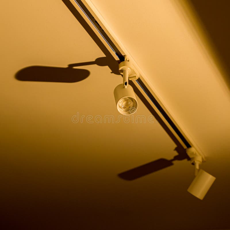 Spotlight Railing on Ceiling Wall. Stock Photo - Image of hanging, spot ...