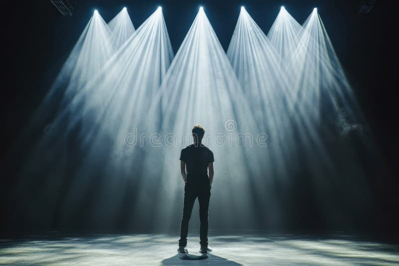 Spotlight Reveals a Performer on Stage during a Dramatic Lighting Setup ...