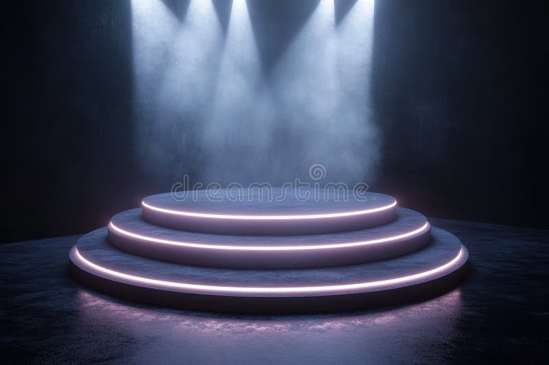 Spotlight Shines on a Circular Stage Surrounded by Mist and Dramatic ...
