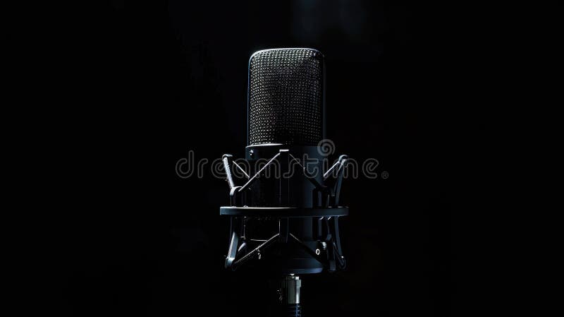 A Spotlight Shines on a Microphone in a Dark Environment, Suitable for ...