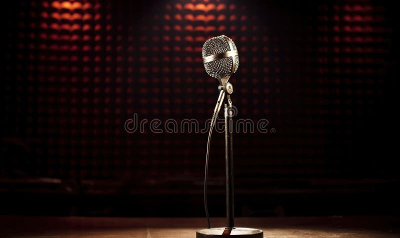 The Spotlight Shines on the Microphone on Stage Stock Illustration ...