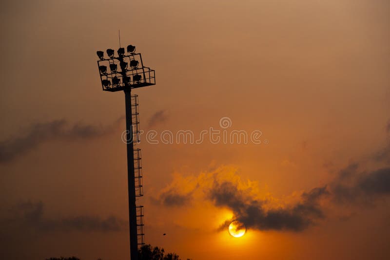 Spotlight of the Stadium with Sun Rises Stock Image - Image of football ...