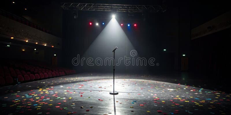 Spotlight on Stage Microphone, Confetti, Event ,Performance Stock ...