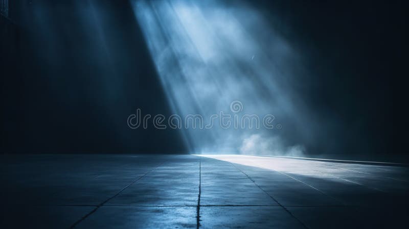 Spotlight on Stage with Spotlight. Rays Light on Blue Wall with Smoke ...