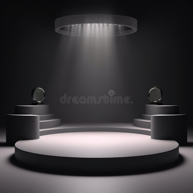 Spotlight on Stage with Spotlight. Rays Light on Blue Wall with Smoke ...