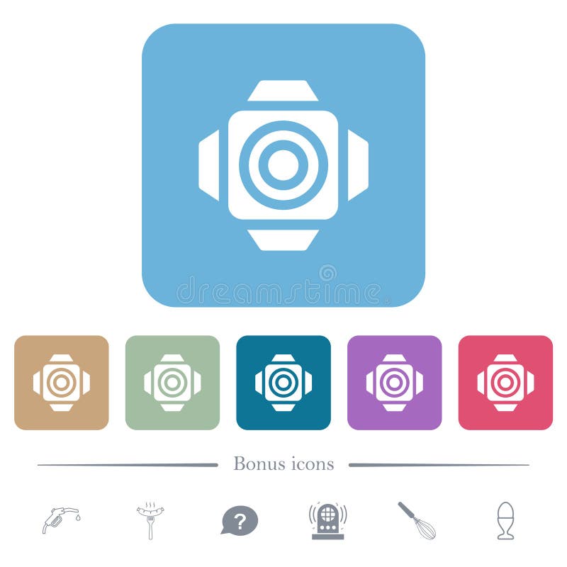 Spotlight Studio Reflector Front View Solid Flat Icons on Color Rounded ...