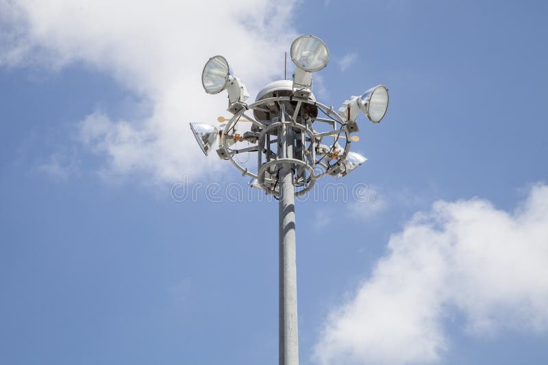 Spotlight Tower on Blue Sky and Cloud.. Stock Photo - Image of pattern ...