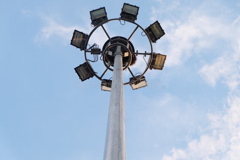 Spotlight Tower with Blue Sky Stock Photo - Image of garden, night ...