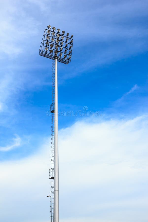 Spotlight Tower Against Blue Sky. Street Lamp. Modern Light Pole. Stock ...