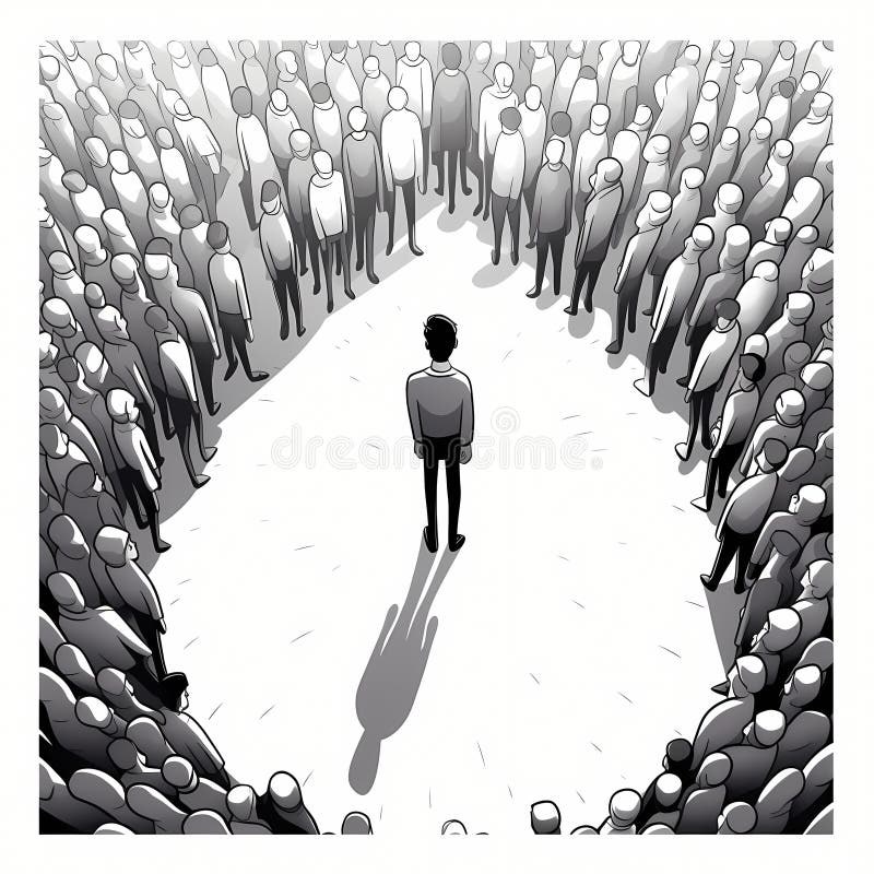 A Spotlighted Area, a Man Standing in a Circle of People Stock ...