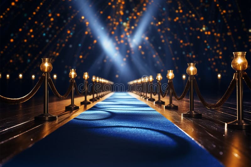 Spotlighted Blue Carpet with Decorative Ropes, an Elegant Event Scene ...
