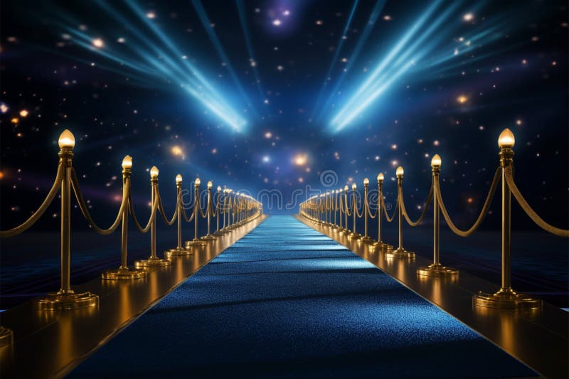 Spotlighted Blue Carpet with Decorative Ropes, an Elegant Event Scene ...
