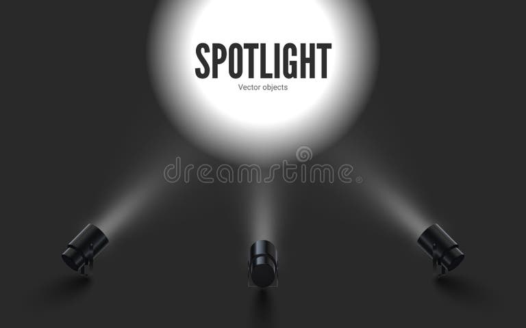 Spotlights with Bright White Light Shining. Collections Projectors with Illuminated Effect . Set ...