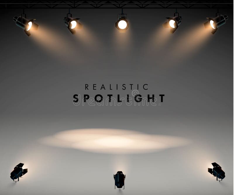 Spotlights with Bright White Light Shining Stage Vector Set ...