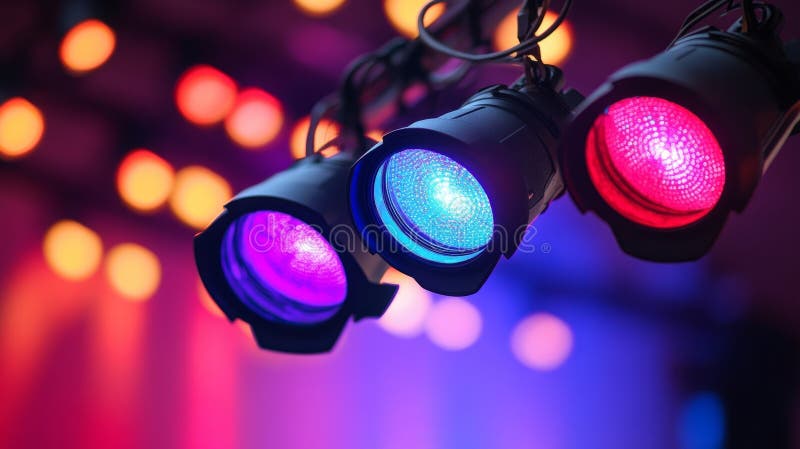 Spotlights Close Up Colorful Backdrop of Blurred Lights. Stock Photo ...