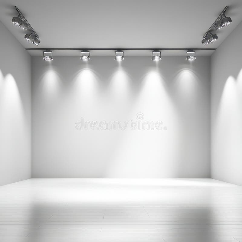 Spotlights in Empty Room with White Wall and Ceiling. Vector ...