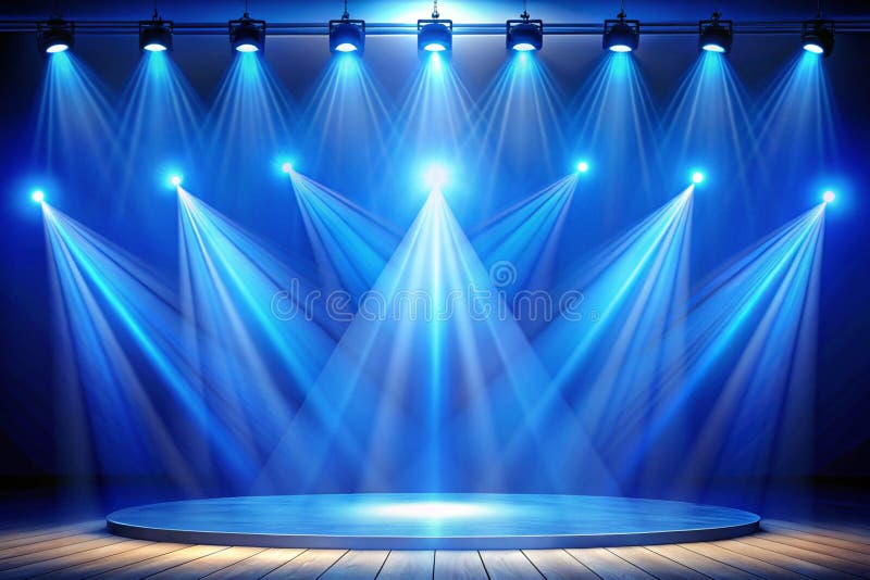 Spotlights on Empty Stage with Blue Background for Performance or ...