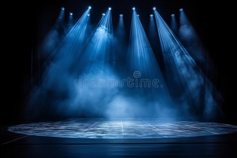 Spotlights on Empty Stage with Theatrical Fog Stock Photo - Image of ...