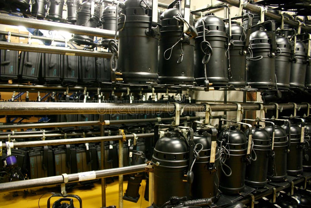 Spotlights hanging on rack stock photo. Image of events - 337628