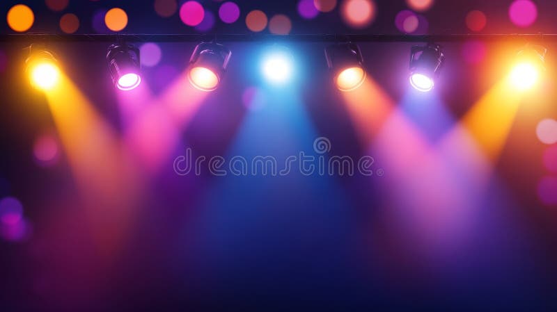 Spotlights Illuminate Colorful Backdrop of Blurred Lights. Stock Photo ...