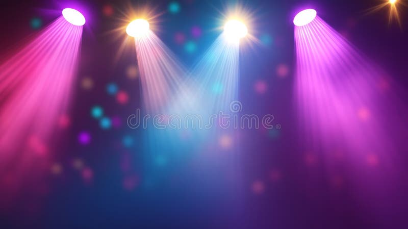Spotlights Illuminate Colorful Backdrop of Blurred Lights. Stock Image ...
