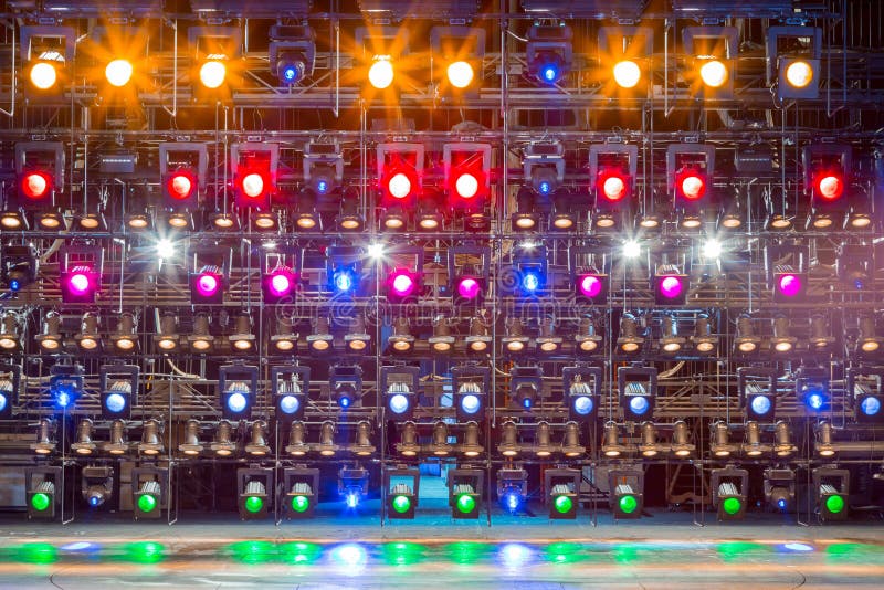 Spotlights & Lighting Equipment for the Theater. Multi-colored Lights ...