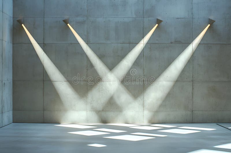 Spotlights Projecting Light Beams Onto Concrete Wall in Empty Room ...