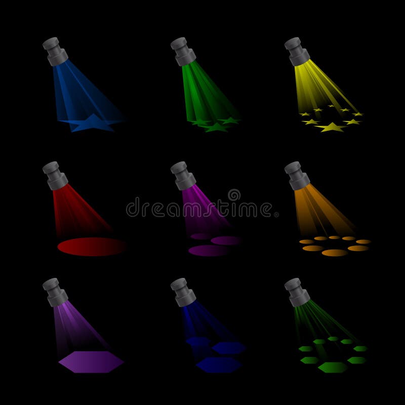 Spotlights with Rainbow Colours Stock Illustration - Illustration of ...