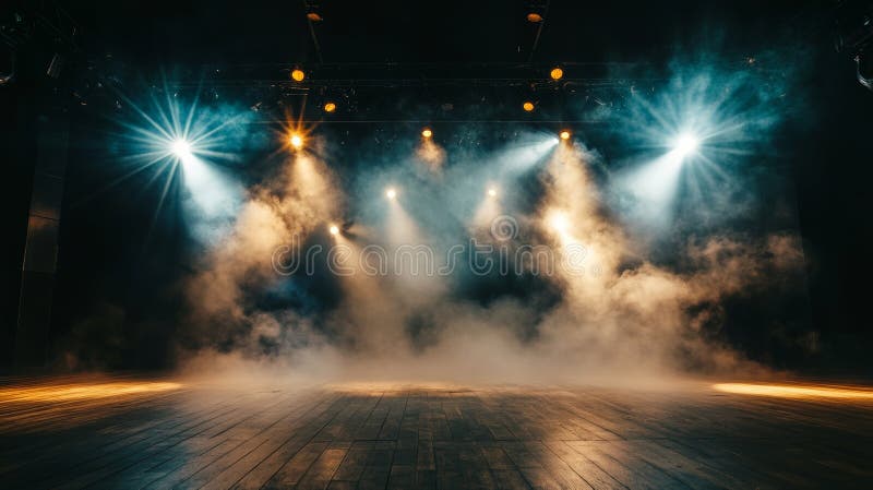 Spotlights and Smoke Fill the Empty Concert Stage, Which Has a White ...