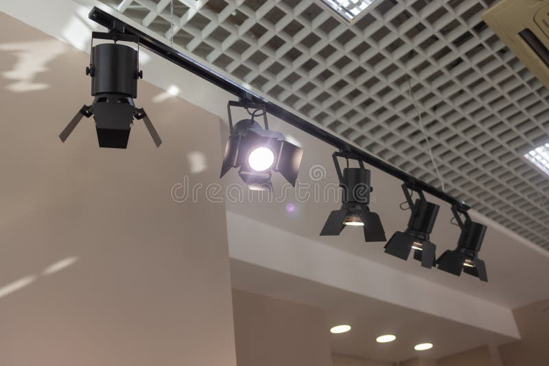 Spotlights Under the Ceiling on the Wall. Track LED-lighting System ...