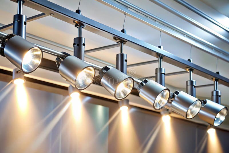 Spotlights Under the Ceiling on the Wall. Track LED-lighting System ...