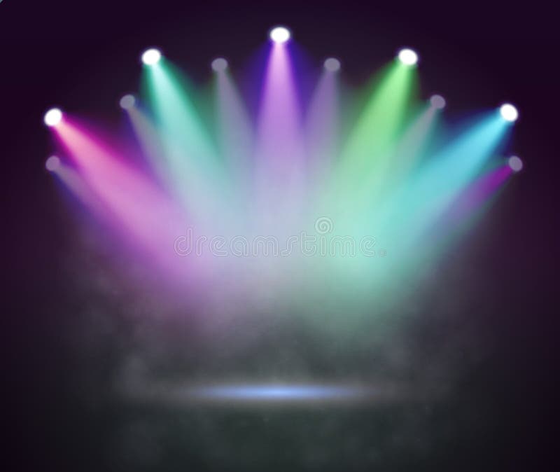 Spotligts with Different Colors Rays on Dark Background Stock Vector ...