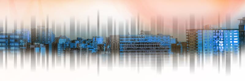 Spots of Light Over Cityscape with Shadow Effect Against Orange ...