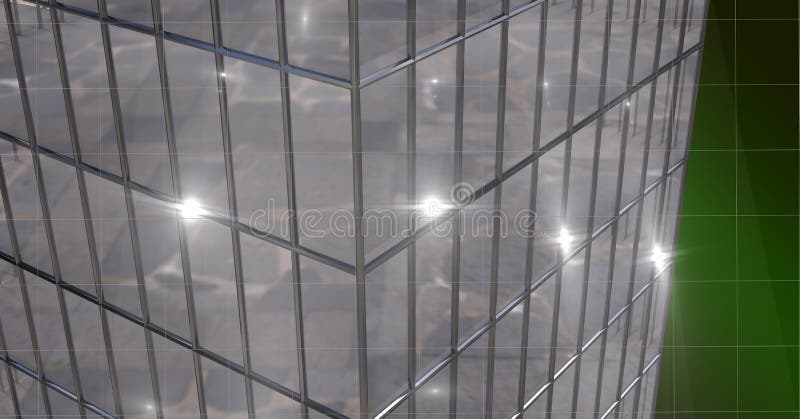 Spots of Lights Over Tall Building Model Against Green Background Stock ...