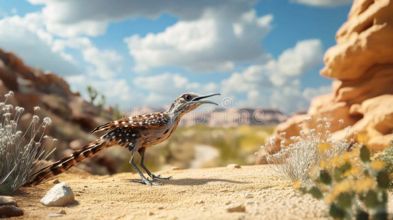 Spotted Desert Bird in Arid Landscape Stock Illustration - Illustration ...