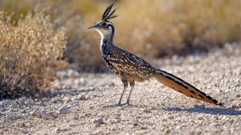 Spotted Desert Bird with Long Tail and Crest Stock Illustration ...