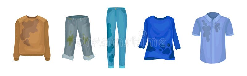 Spotted and Dirty Clothing with Stain for Laundry Vector Set Stock ...