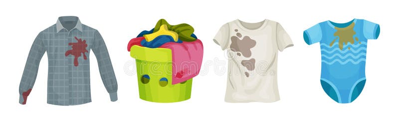 Spotted and Dirty Clothing with Stain for Laundry Vector Set Stock ...