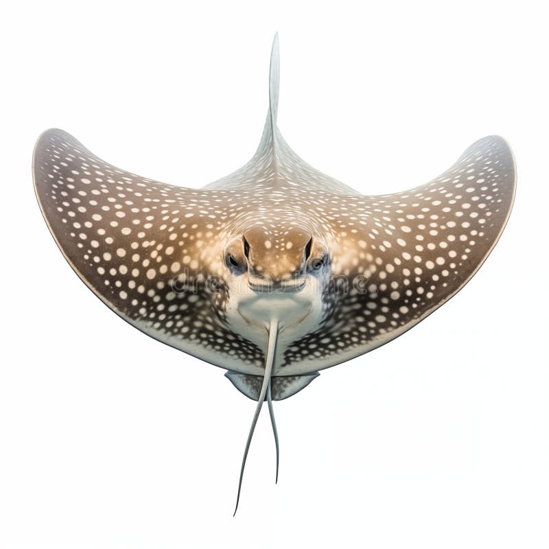 Spotted Eagle Ray Swimming Directly Toward Camera Isolated on White ...
