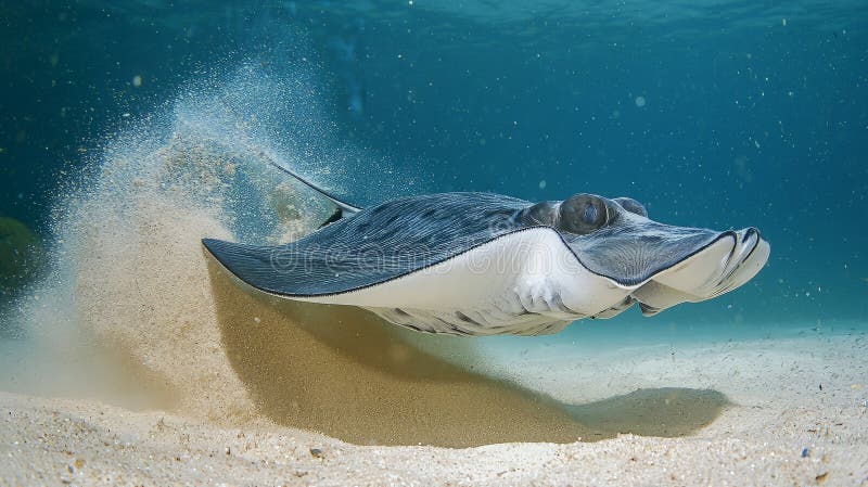 A Spotted Eagle Ray Swims through the Sand, Kicking Up a Cloud of ...