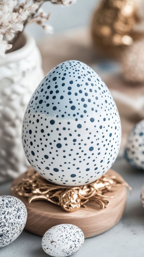 A Spotted Egg Rests on a Wooden Stand, Symbolizing Easter Traditions ...