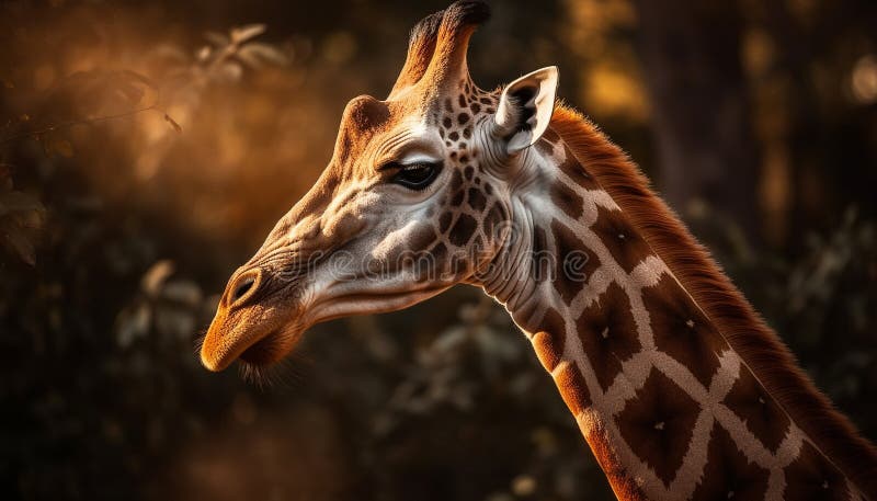 Spotted Giraffe Standing in the Savannah, Looking at Camera Generated ...