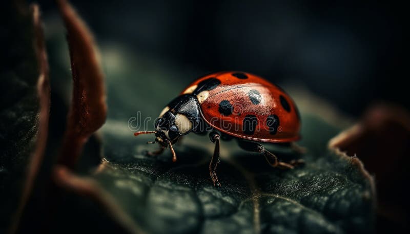 Spotted Ladybug Crawling on Green Leaf Generated by AI Stock Image ...