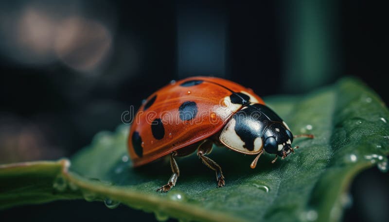 Spotted Ladybug Crawling on Green Leaf Outdoors Generated by AI Stock ...