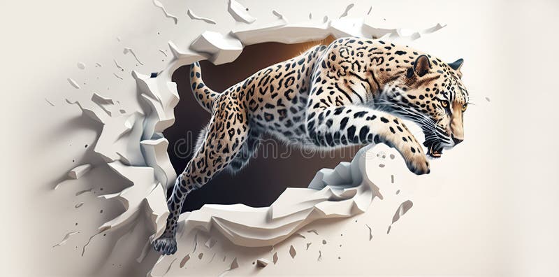 Spotted Leopard Jumping Out of a Hole in the Wall - AI Generated Stock ...