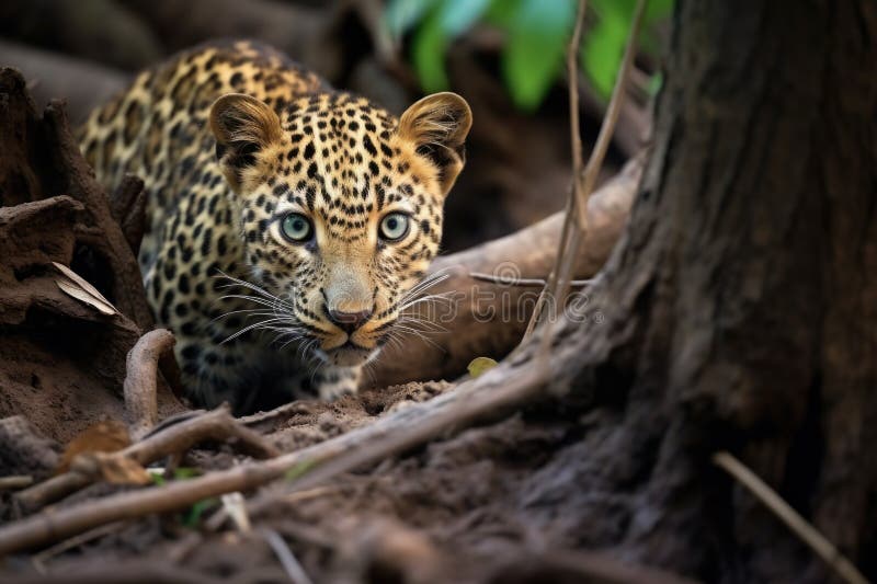 A Spotted Leopard Prowling in a Dense Forest Stock Photo - Image of ...
