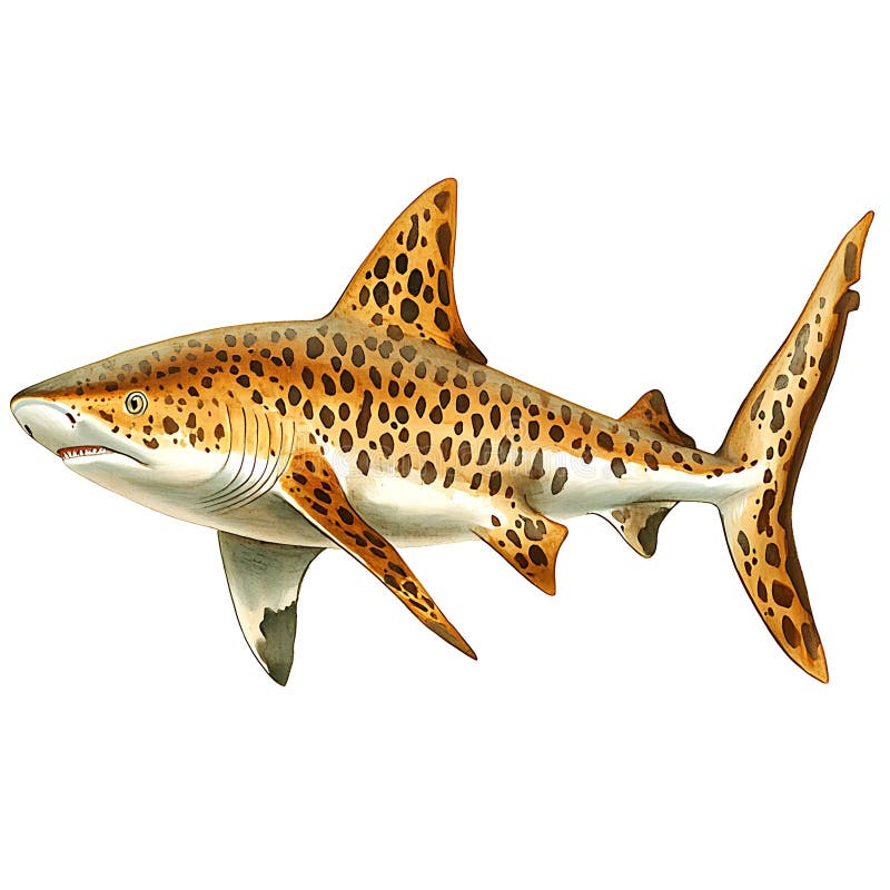 Spotted Leopard Shark Swimming Stock Illustration - Illustration of ...